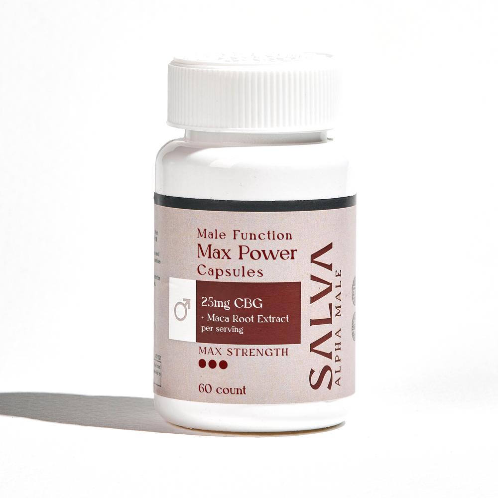 SALVA Alpha Male Max Power Capsules: 25mg CBG + Maca Root Extract (60